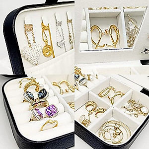 Zoe sunny small jewelry box - mini jewelry box - Women travel jewelry case, Portable small jewelry organizer for Rings Earrings Necklace, Gifts for Girls Women (Black)