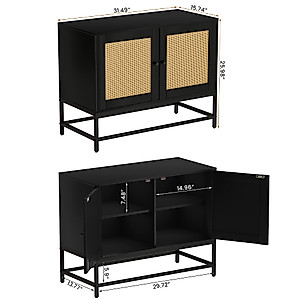 AWQM Buffet Cabinet with Storage, Set of 2, Rattan Buffet Cabinet with 2 Doors, Adjustable Shelves and Sturdy Metal Frame, Modern Accent Sideboard Cabinet for Kitchen, Dining Room, Living Room - Black