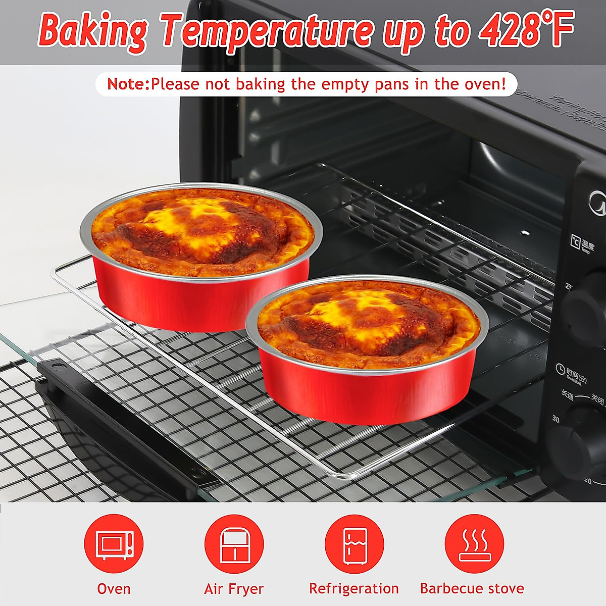 LNYZQUS 8oz Mini Cake Pans 4” Pie Tins with Lids 50 Pack, Disposable Aluminum Foil Baking Pans Dishes,Small Creme Brulee Tart Ramekins Individual Mini Pie Contaniers for Christmas-Red