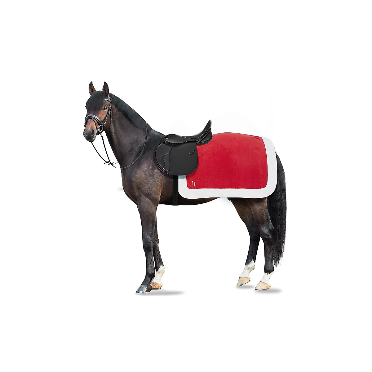 HORZE Santa Christmas Fleece Horse Quarter Sheet Riding Blanket with Faux Fur - Red - Pony