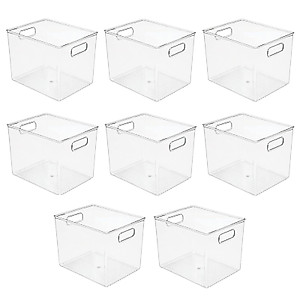 mDesign Large Plastic Bathroom Storage Organizer Bin with Handles - Organization for Bathroom Vanity, Cabinet, Closet Shelf, or Under the Bathroom Sink Organizer - Ligne Collection - 8 Pack - Clear