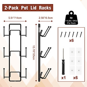 Housolution 2 Pack Pot Lid Organizer for Cabinet Door, No Drilling Adhesive Cabinet Door Pan Lid Organizer Wall Mounted Pot Lid Holder, Pot Lid Storage Organizer Holders for Inside Cabinet, Black