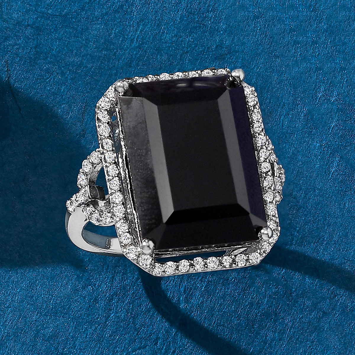 Ross-Simons Onyx and .90 ct. t.w. White Topaz Ring in Sterling Silver. Size 8