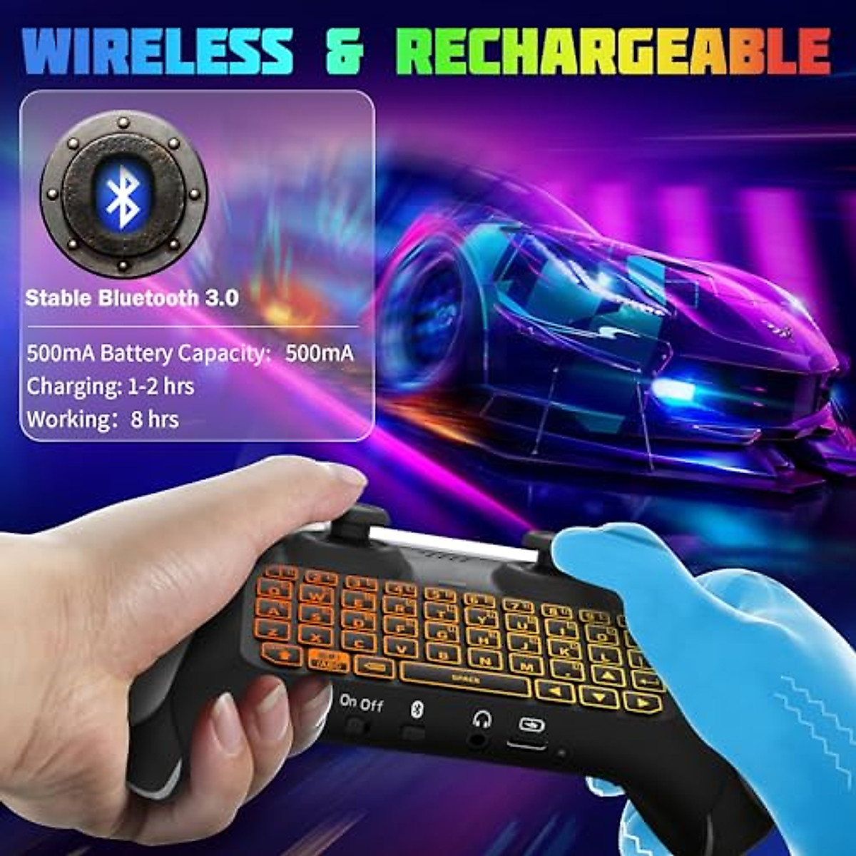 TiMOVO Multi-Color RGB Backlight Keyboard for PS5 Controller, Wireless Bluetooth Keypad Chatpad for PlayStation 5 Controller, Mini PS5 Game Keyboard Built-in Speaker with 3.5mm Audio Jack, Black