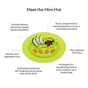 ezpz Mini Collection Set (Lime) - 100% Silicone Cup + Straw, Fork, Spoon & Mini Mat Suction Plate with Built-in Placemat for Infants + Toddlers - First Foods + Self-Feeding - 12 Months+