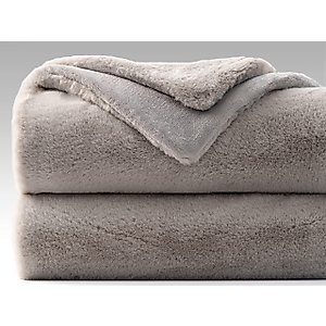 Mellowdy Faux Rabbit Fur Throw Blanket (Light Grey, 50x60) - Plush, Luxury, Silky, Fluffy Throw for Couch, Sofa, Bed, Loveseat, Home Décor