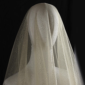 SHAYUAN 60" x 8 Yards Glitter Tulle Fabric Rolls for Bridal Veil Tutu Skirts Tulle Bolt Ribbons DIY Sewing Crafts Wedding Arch Bridal Showers Decoration Photography - Champagne