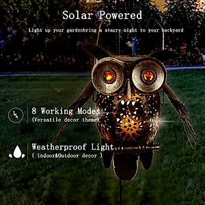 JCWH Fake Owl Solar Light,Auto On-Off Black Metal Waterproof,Animal Statue Decorative with Sheep Hook for Garden Backyard