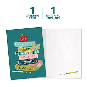 Tree-Free Greetings Teacher Appreciation Cards - Artful Designs - 1 Card + Matching Envelopes - Made in USA - 100% Recycled Paper - 5"x7" - Lighthearted, For Teacher, Awesome Fantastic Teacher (GO64426)