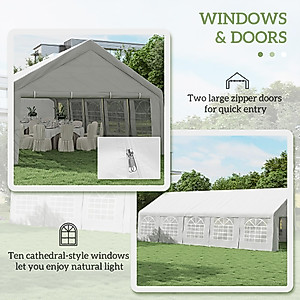 Outsunny 16' x 32' Heavy Duty Party Tent & Carport with Removable Sidewalls and Double Doors, Large Canopy Tent, Sun Shade Shelter, for Parties, Wedding, Outdoor Events, BBQ, White