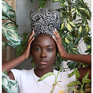 Glow By Daye Charmeuse Satin Prefolded Head Scarf, Double Layered Satin Bandana for Women, Large (Zola Print (Black and White))