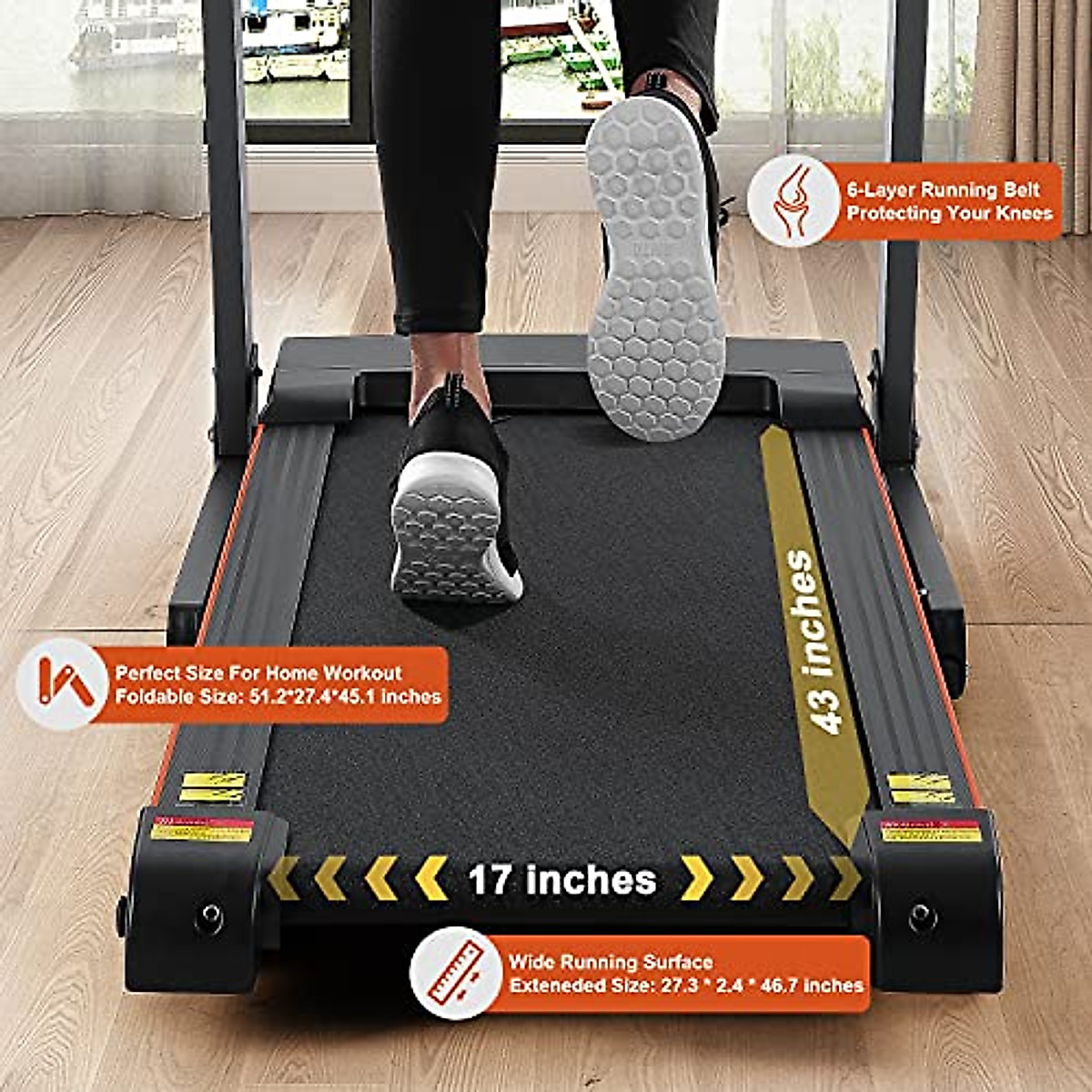 Treadmill for Home Folding Treadmill Running Machine Electric Treadmill with 3-Level Manuel Incline 15 Preset Training Programs on LCD Display and 2.5HP Power 8.5MPH Max Speed 220lbs Black
