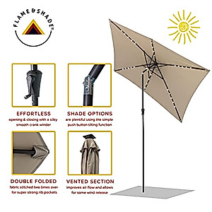 FLAME&SHADE 6.5 x 10 ft Rectangular Solar Powered Outdoor Market Patio Table Umbrella with LED Lights and Tilt, Taupe