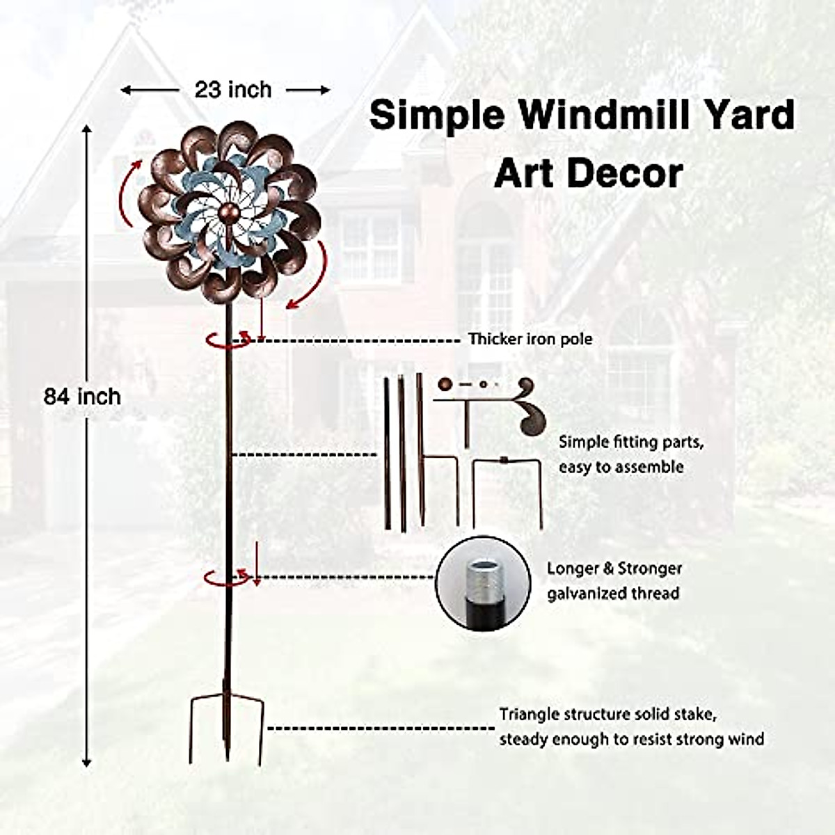 84 Inch Garden Metal Wind Spinner Gifts for Women Mom-Pinwheels Kinetic Art Windmill for Yard Lawn Patio& Garden Decor Outside