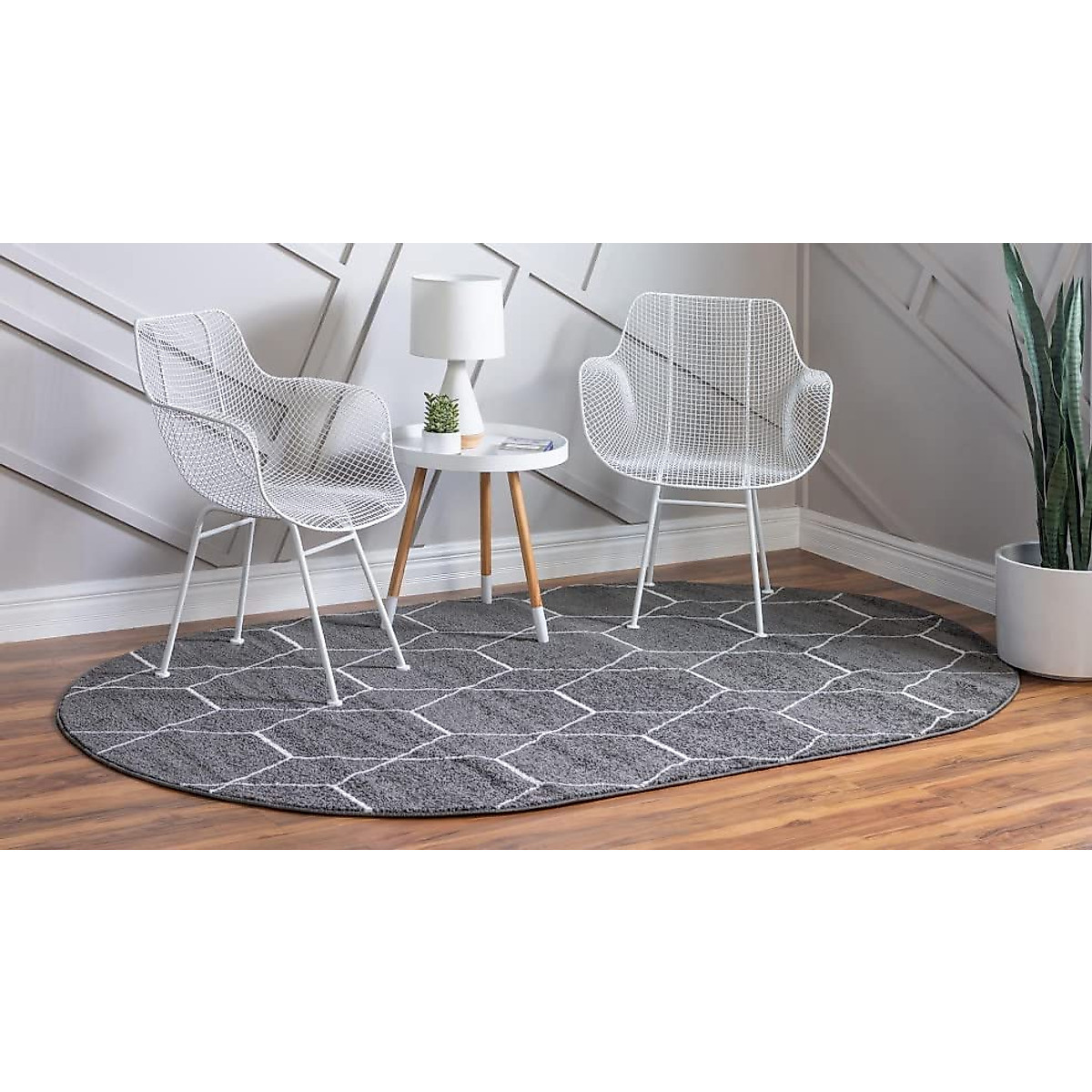 Unique Loom Trellis Frieze Collection Area Rug - Geometric (3' x 5' Oval, Dark Gray/ Ivory)