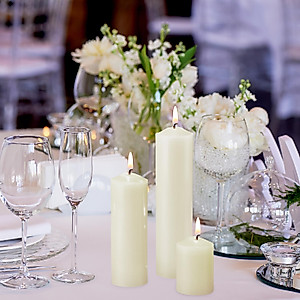 MTLEE 18 Pcs Set of 3 Pillar Candles Ivory Pillar Candle Bulk 2 in x 3, 6, 8 Long Burning Candles Clean Unscented Smokeless Pillar Candles for Wedding Emergency Lanterns Vigil Ceremony Party(White)