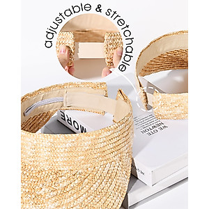 FURTALK Natural Straw Visors Sun Visor Hats for Womens Summer Straw Sun Beach Hat Foldable Roll Up Ponytail Beach Hat