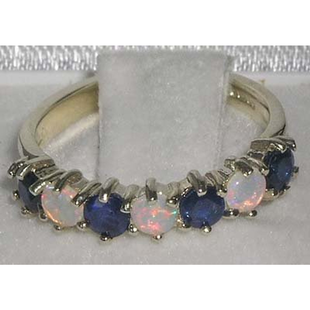 LetsBuyGold 925 Sterling Silver Natural Opal & Sapphire Womans Wedding Ring - Size 5.5