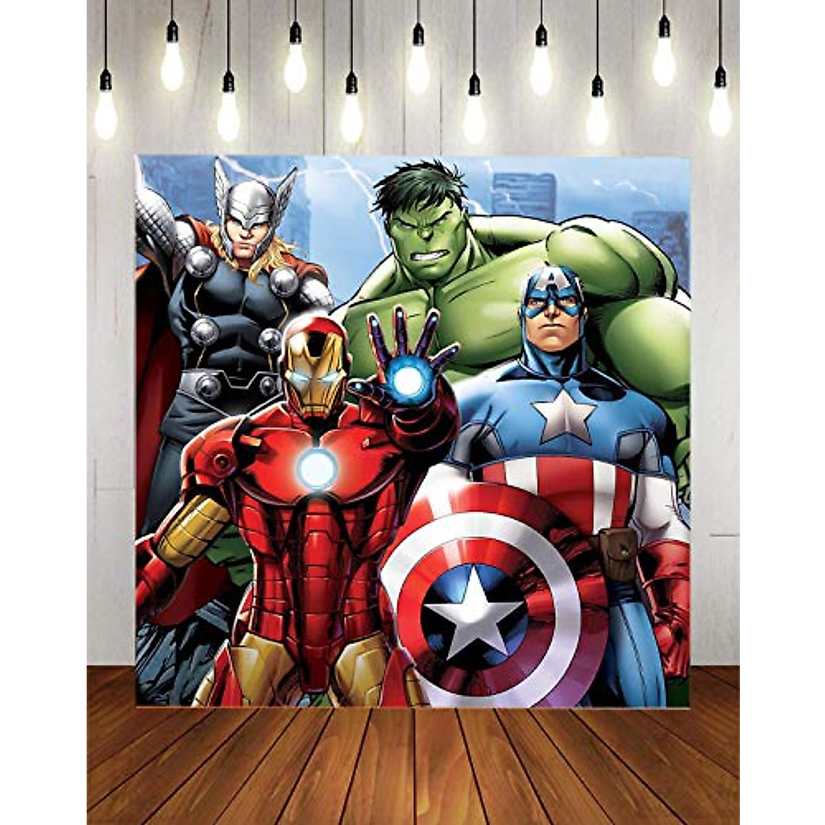 Avengers Backdrops Superhero Boys Kids Birthday Party Background Supercity Cospaly Baby Shower Banner Photography Cake Table Decoration Supplies Photo Studio Booth Props 6x6ft