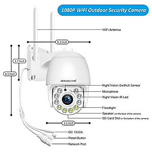 HOSAFE.COM Cameras for Home Security Outdoor WiFi, Plug-in 24/7 Video Surveillance System, Spotlight Color Night Vision, Human Motion Detection, PTZ Auto Tracking, Two Way Talk, Waterproof