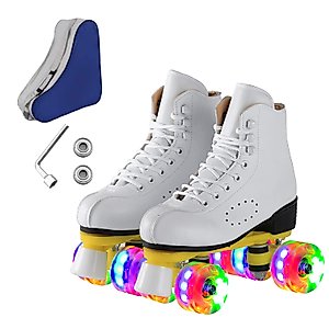 Ugboiu Roller Skates for Women and Men, Derby Roller Skates with 4 Shiny Wheel, Classic Double-Row Roller Skates for Indoor and Outdoor