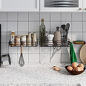 2-Pack Adhesive Shower Caddy With 4 Magic Hooks and 1 Pack Soap Dishes, No Drilling Rustproof Stainless Steel Eaeregs Shower Organizer for Inside Shower & Kitchen Storage(Matte Black Round wire style)