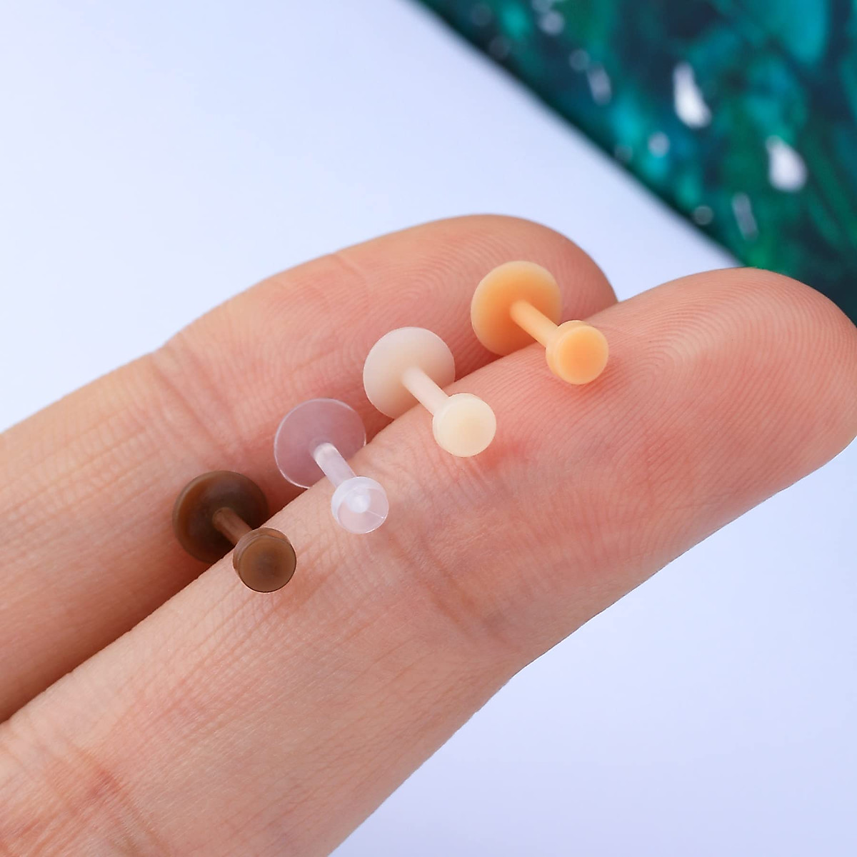 COCHARM 4PCS 16G Clear Lip Labret Piercing Retainers Flexible Bioflex Monroe Medusa Piercing Retainer Acrylic 8mm Lip Labret Studs