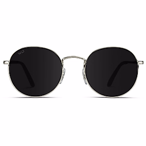 WearMe Pro - Reflective Lens Round Trendy Sunglasses (Silver Frame/Black Lens, 51)