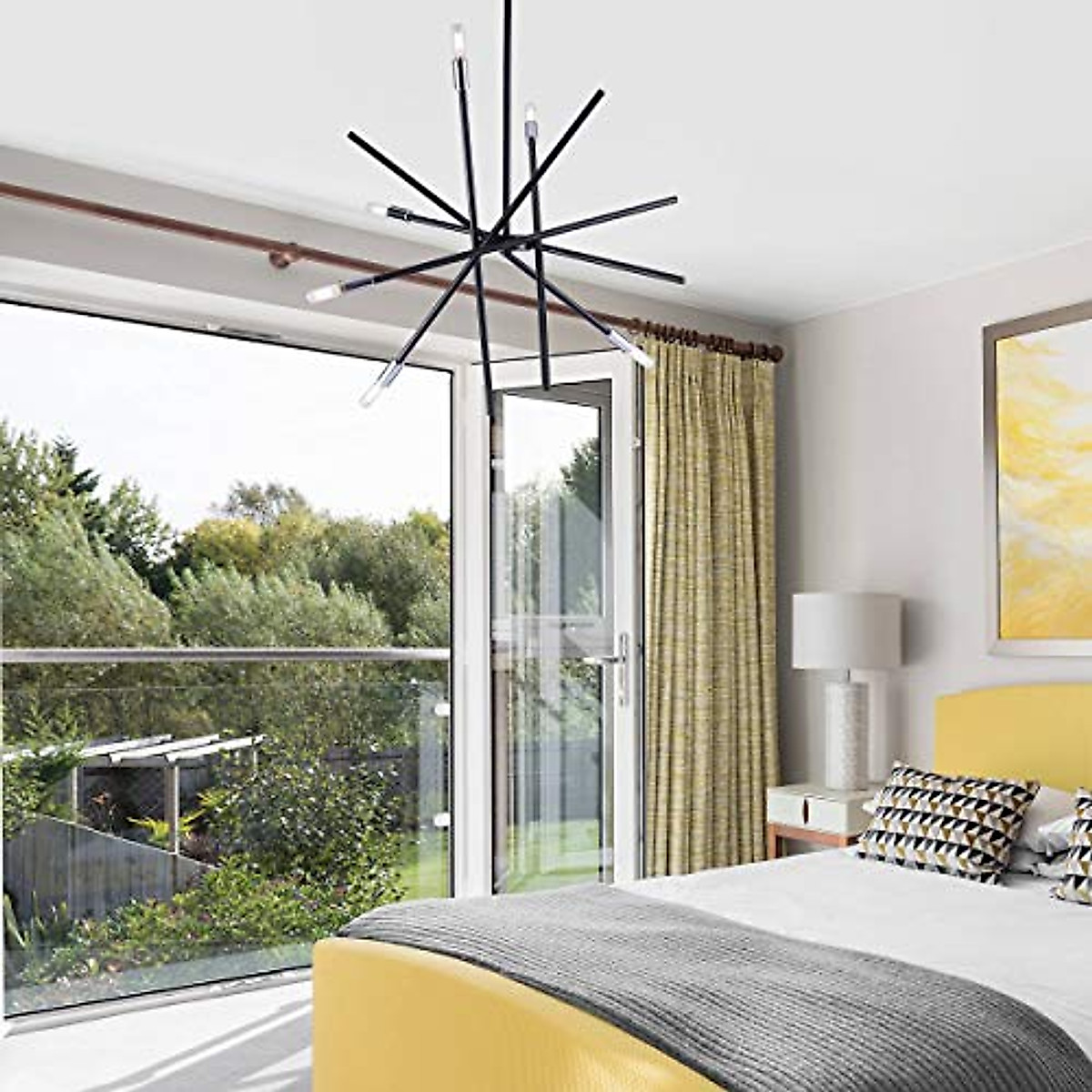 VILUXY Contemporary Chandelier Lighting Fixture 6-Light Matt Black Finish Mid-Century Pendant Lighting for Dining Room Bedroom Kitchen Living Room