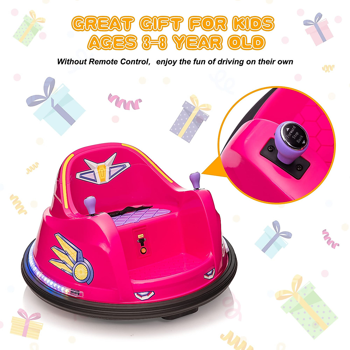 TOBBI DIY Sticker Race Bumper Car for Kids Ages 3-8 Year Old, 6v Ride on Electric Bumper Car Toys w/ 360 Spin, LED Lights, ASTM-Certified, Rosy+Purple