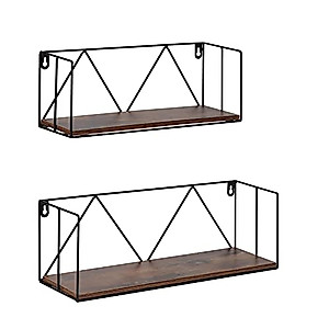 Amazon Brand – Pinzon 2 Pack Rustic Wooden Floating Shelves, Wall Mount Storage Shelf for Bathroom Bedroom Office Kitchen (Set of 2)