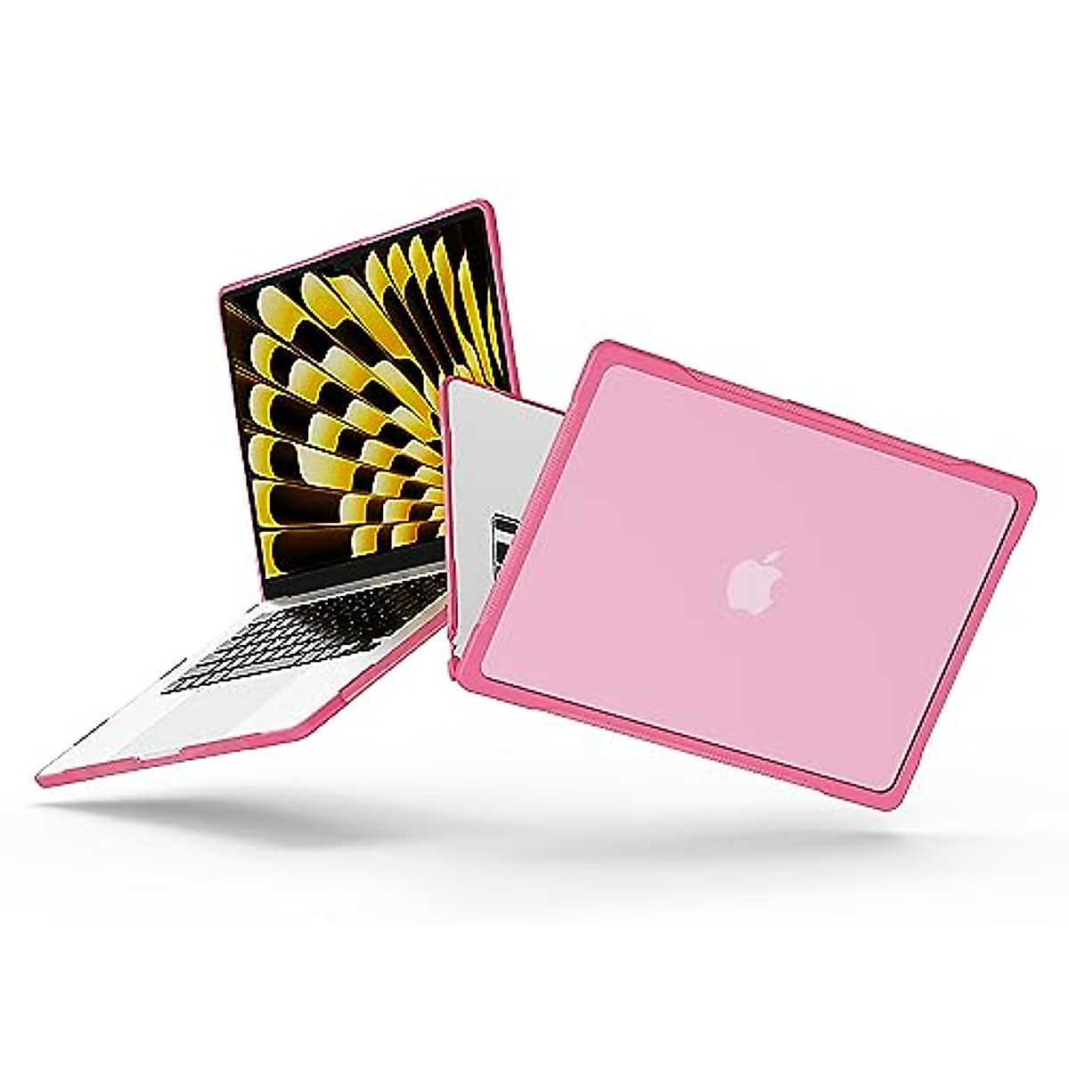 CAMPLALA Shockproof Case for M3 M2 MacBook Air 15 Inch Model A3114 A2941, Shockproof Hard Shell Case Stand & Keyboard Cover & Screen Protector & OTG Adapter & Webcam Cover, Rose