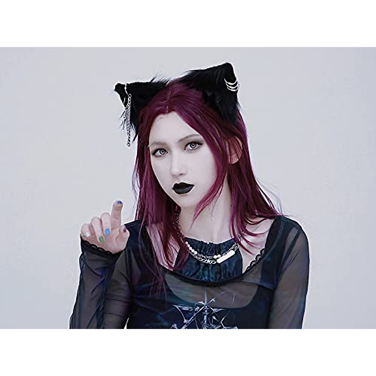 tyoungg Faux Fur Cat Kitten Clip on Ears Headband For Cosplay Kitten Play Comicon Cosplay Petplay (black kitten ears)