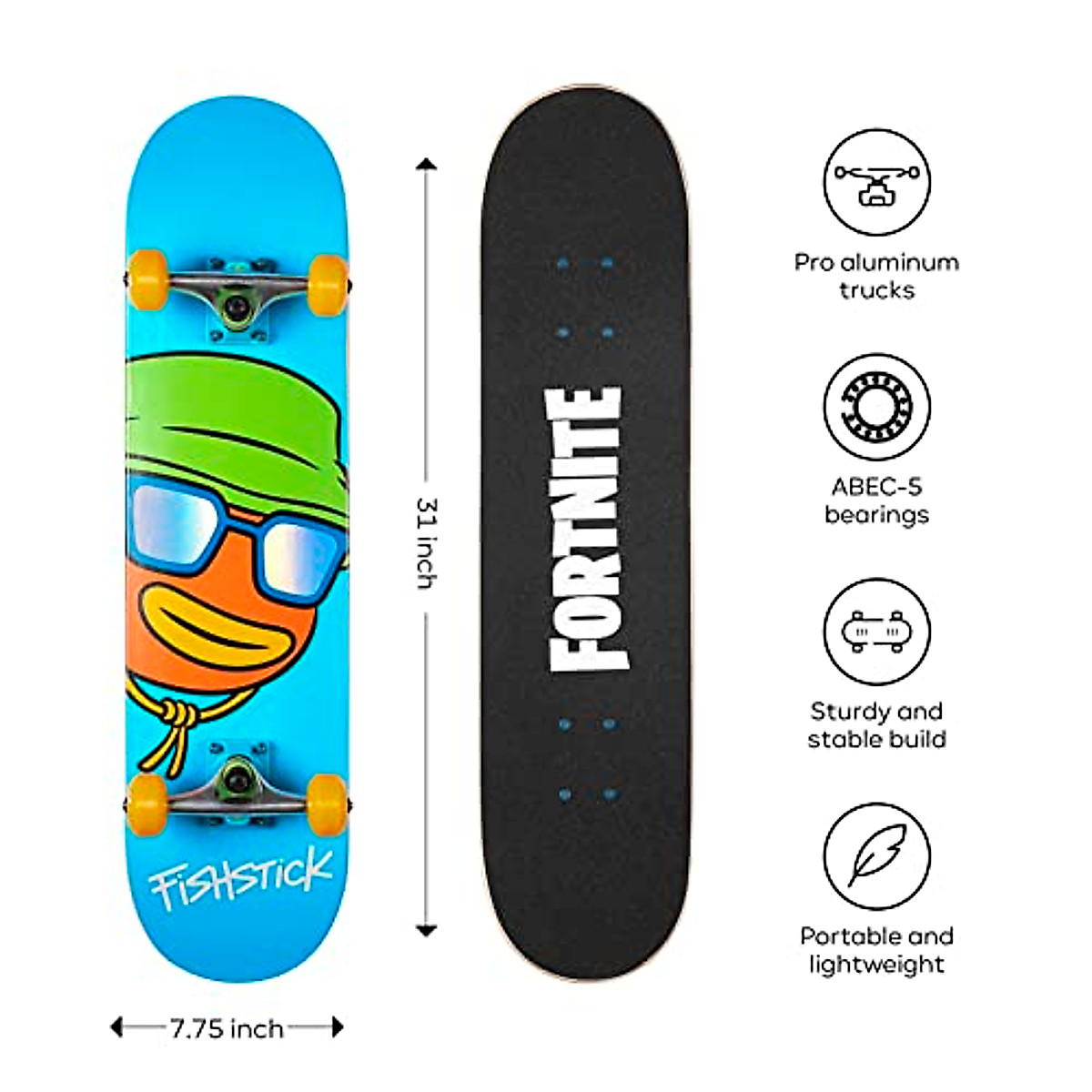 Fortnite 31" Skateboard - Cruiser Skateboard with Printed Graphic Grip Tape, ABEC-5 Bearings, Durable Deck & Smooth Wheels