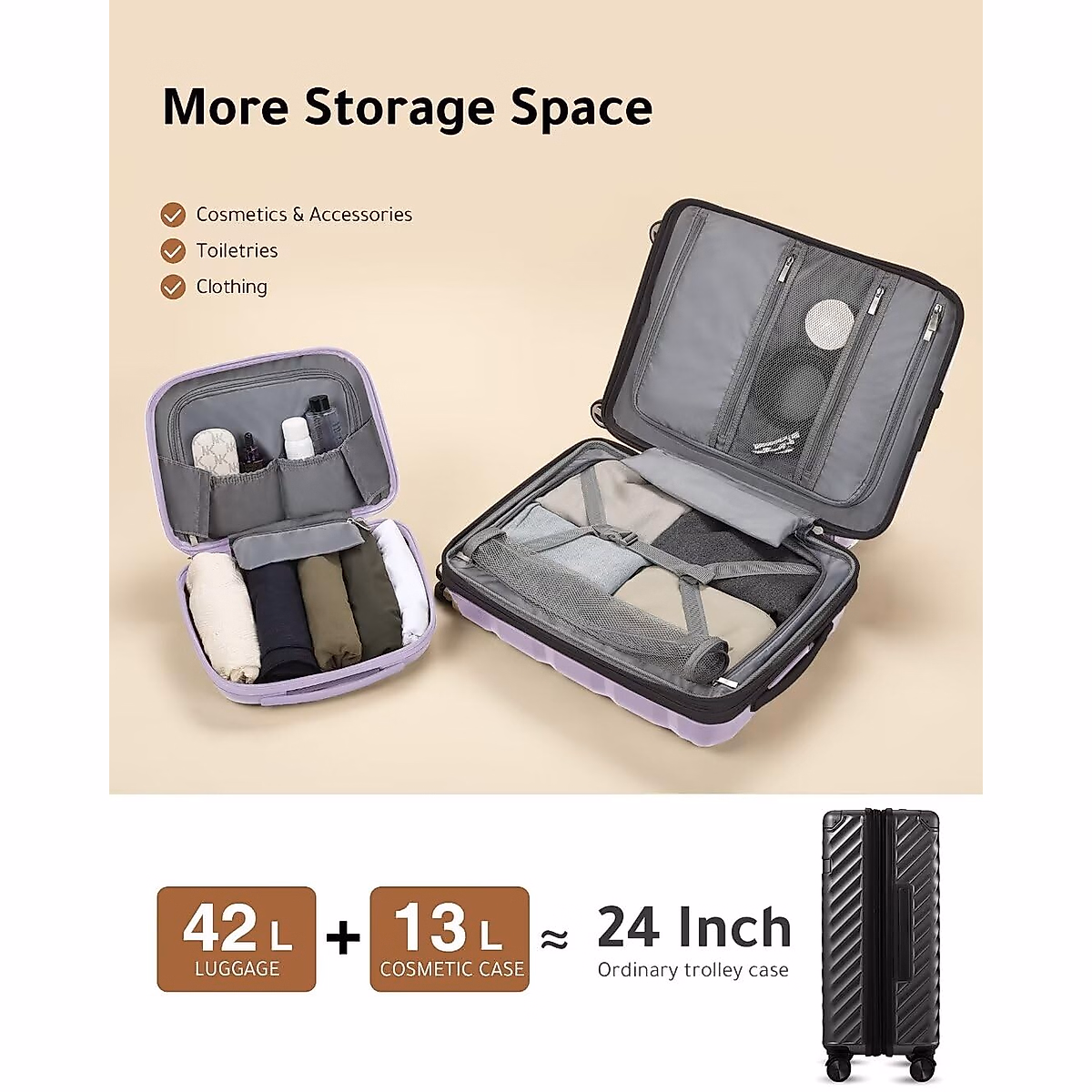 LUGGEX Carry on Luggage with Spinner Wheels, Lightweight Suitcase 2 Piece, Expandable (Purple, 14/20)