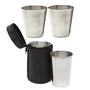 BESPORTBLE Stainless Steel Shot Cups Tumbler: 1 Set Metal Shooters with Leather Carrying Case for Whiskey Liquor Drinking Vessel Sauce Cups Dipping Bowls for BBQ Kitchen Camping Travel