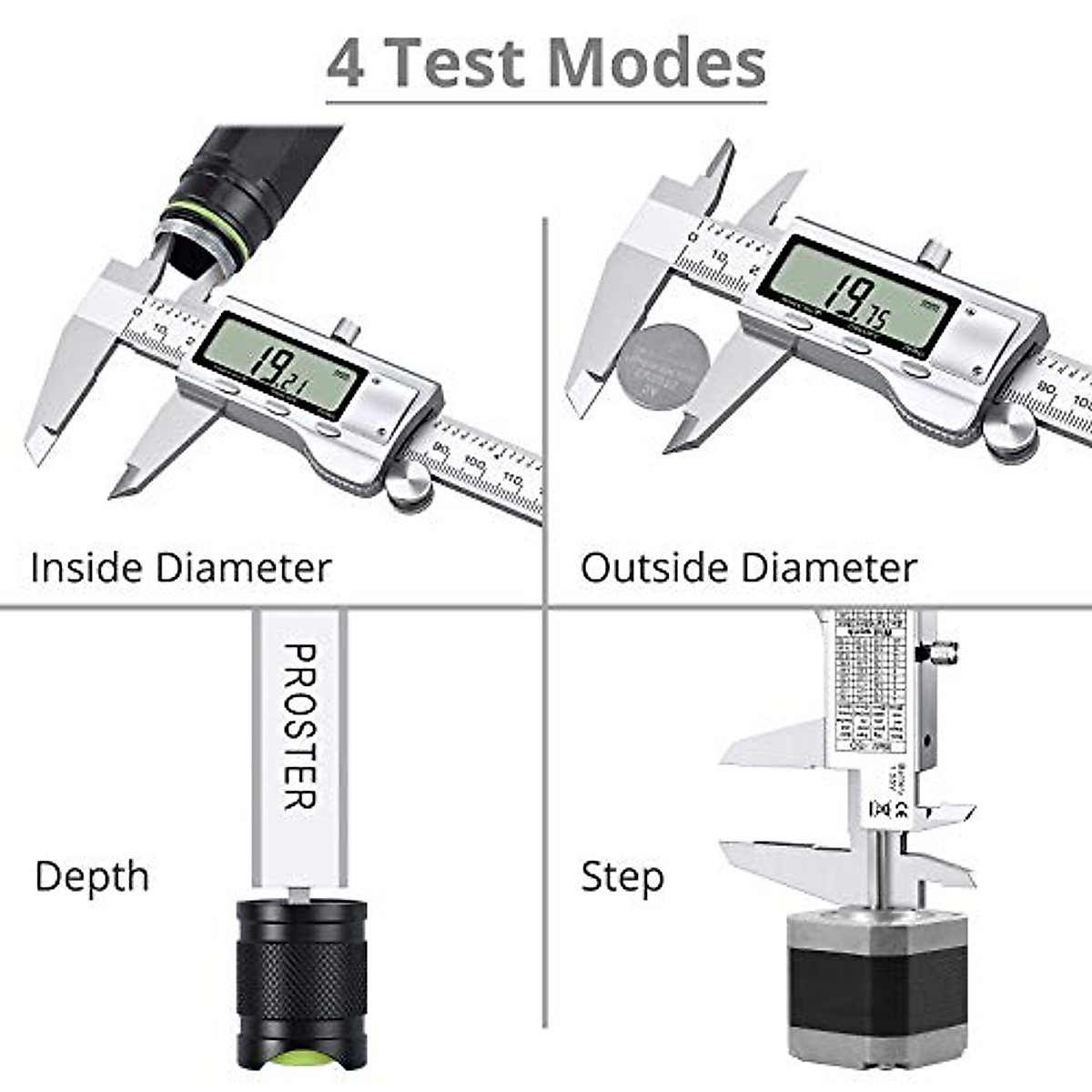 Proster Digital Vernier Caliper 8inch 200mm - Stainless Steel Electronic Caliper Fractions/Inch/Metric Caliper Measuring Tool for Length Width Depth Inner Diameter Outer Diameter