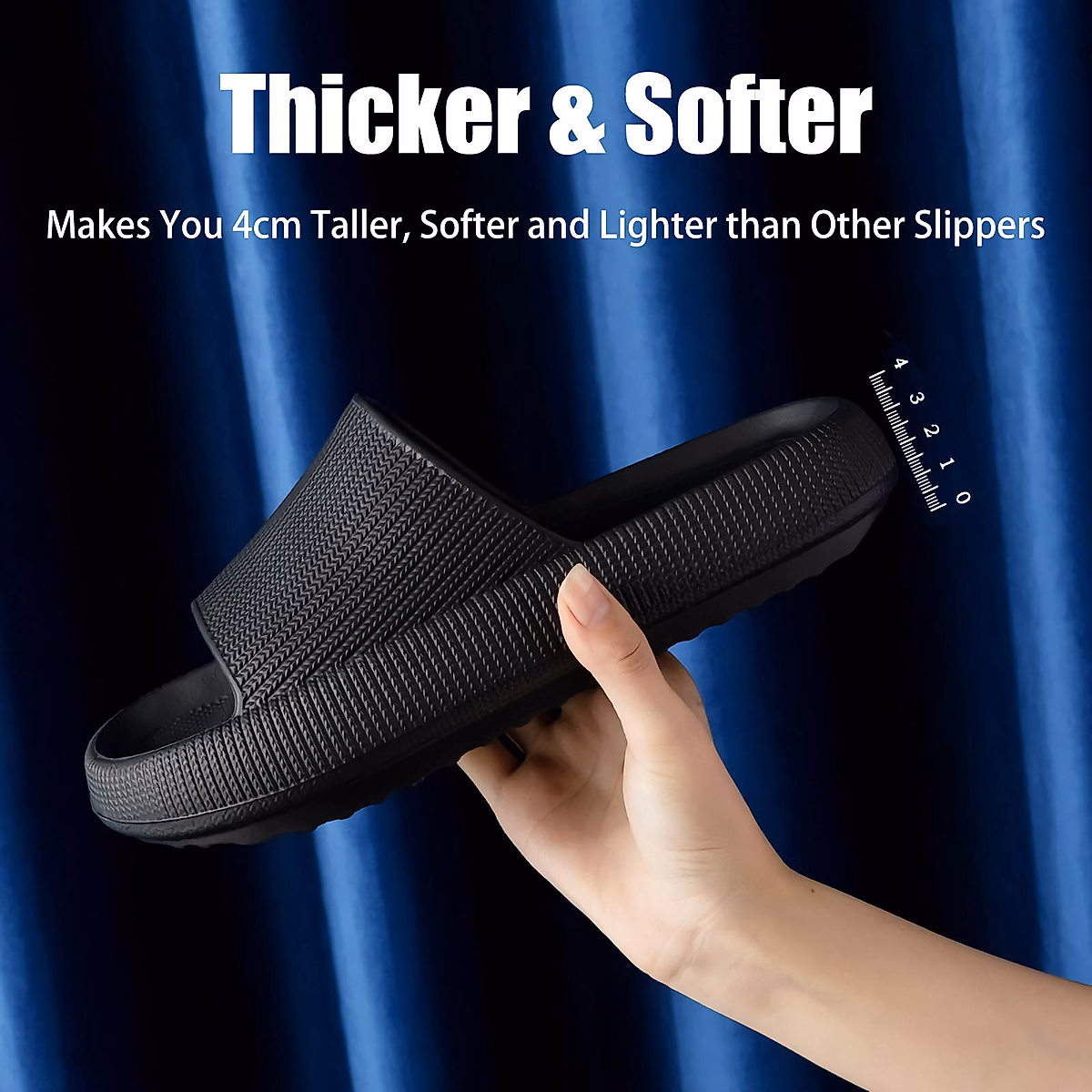 rosyclo Cloud Slides Slippers for Women and Men, Pillow Shower Bathroom Non-Slip Open Toe Super Soft Comfy Home House Cloud Cushion Slide Sandals for Indoor & Outdoor Shoes, Black