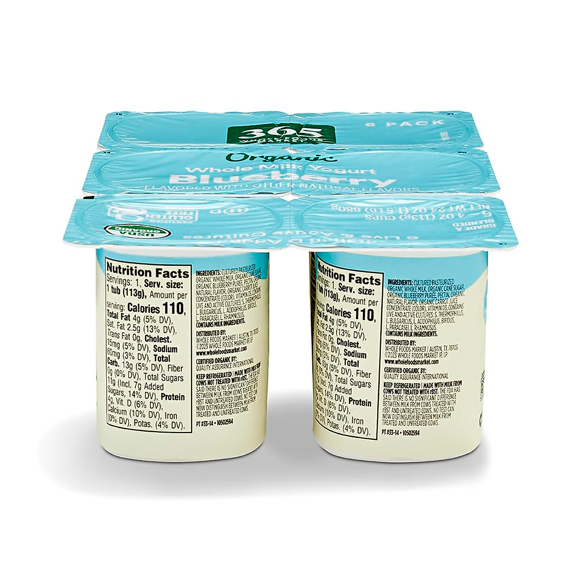 365 by Whole Foods Market, Yogurt Blueberry 6Pk Organic, 24 Ounce