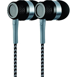 Coby Noise Isolating Metal Wired Earbuds| Wired Headphones w/Tangle Free Braided Wire |Built-in Microphone for Ear Buds| Noise Canceling Headphones w/ 3.5mm AUX| S/M/L Comfort Ear Gels|Black