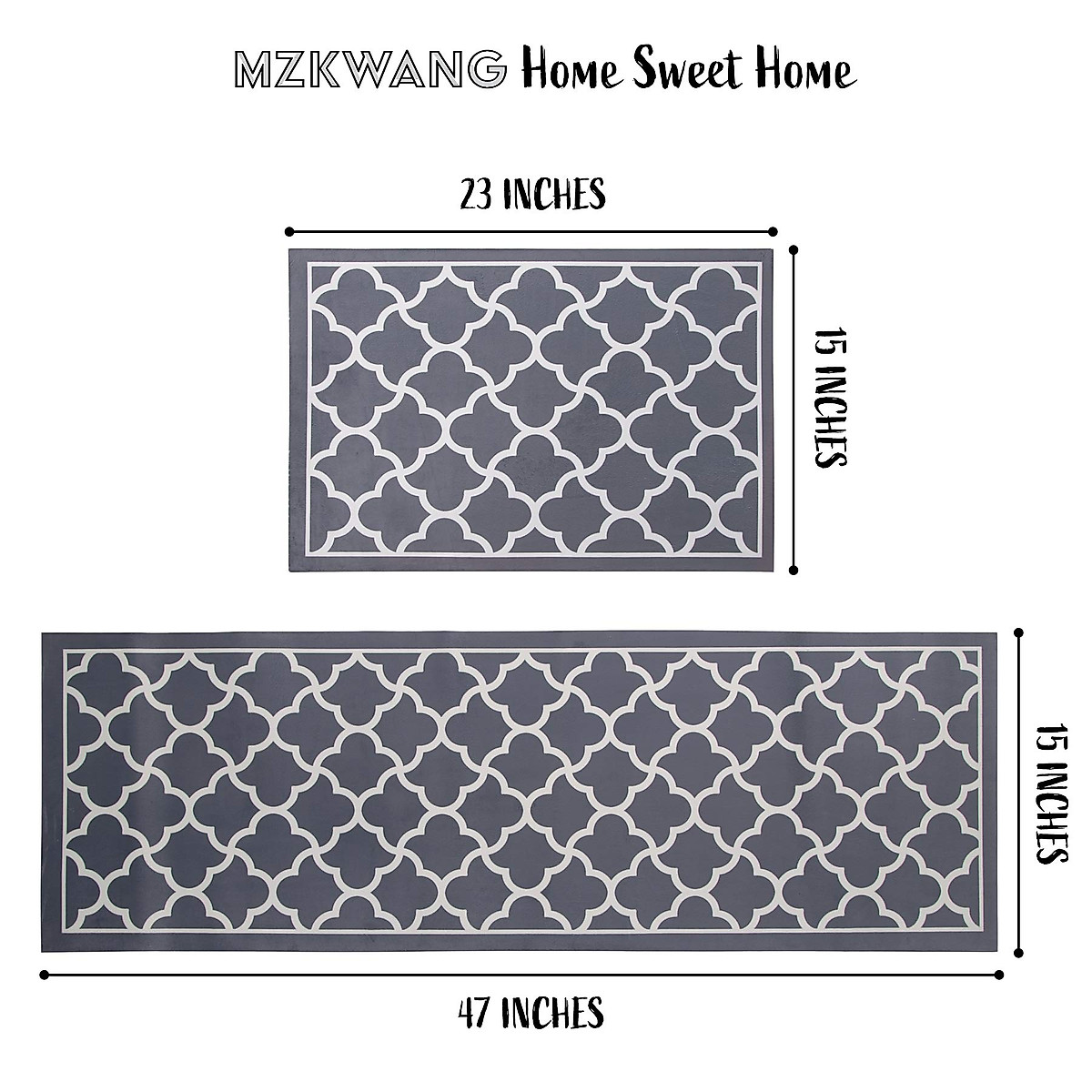 2 Piece Non-Slip Kitchen Rug Set 15"x23", 15"x47.2" Soft Runner Mat Rubber Backing Doormat for Entryway Bedroom Bathroom Machine Washable (Grey)