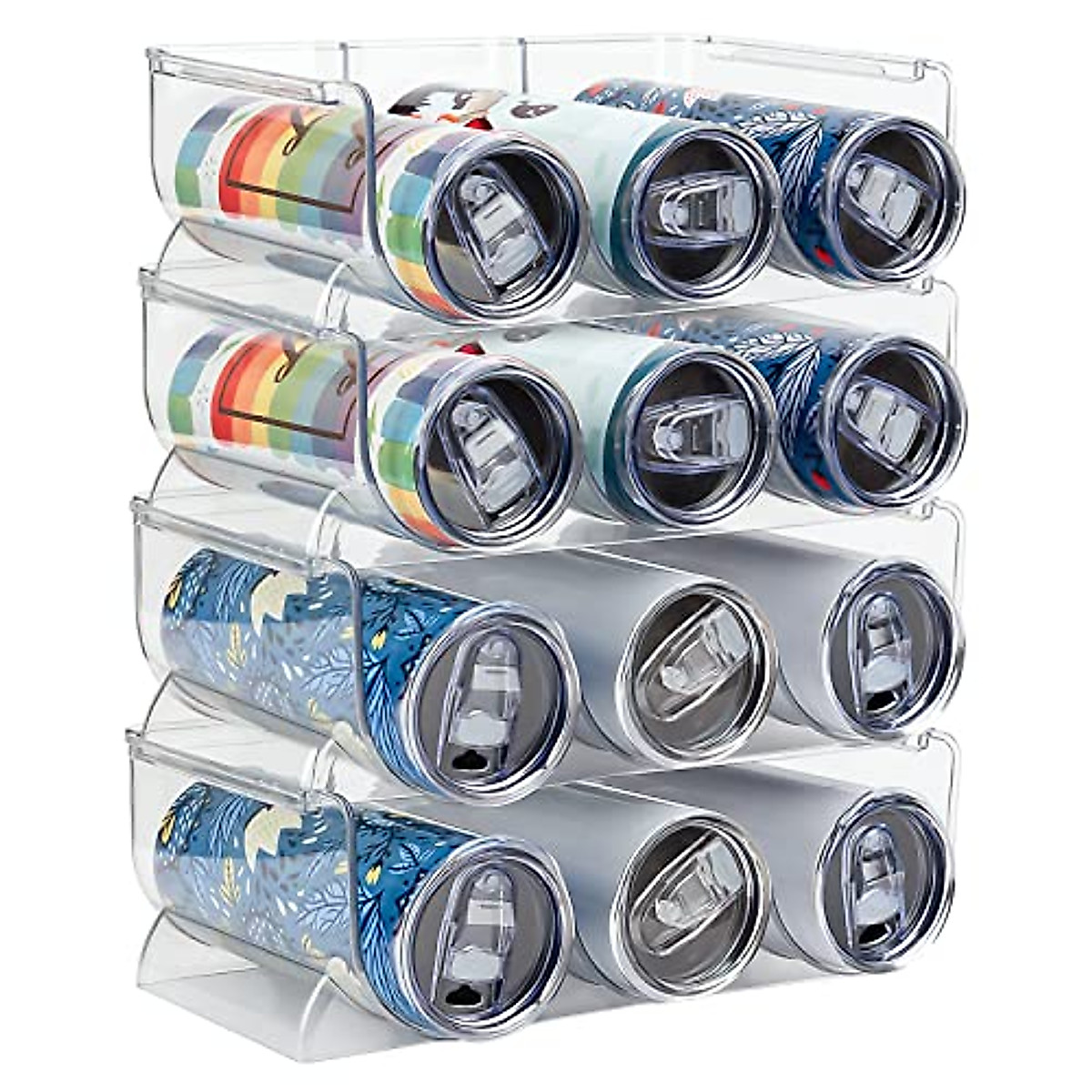 GELBEKUH 4 Pack Water Bottle Storage Stackable Water Bottle Organizer Water Bottle Rack, Soda pop, Sports Drinks, Wine, Bottle Holder for Kitchen, Cabinet, Countertop, Fridge (Clear)