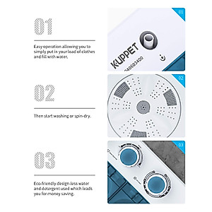 KUPPET Compact Twin Tub Portable Mini Washing Machine 21lbs Capacity, Washer(14.4lbs)&Spiner(6.6lbs)/Built-in Drain Pump/Semi-Automatic, White&Blue