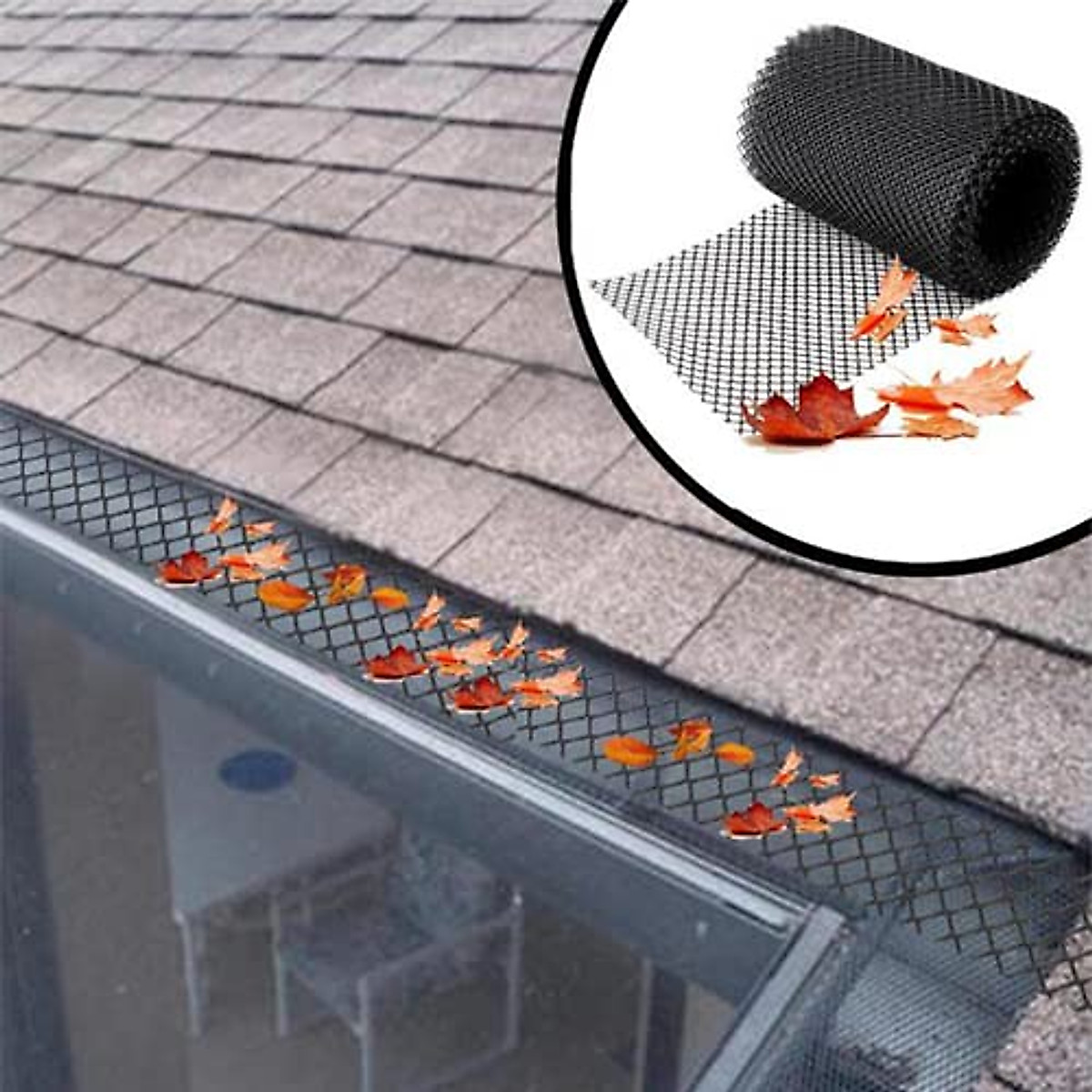 Plastic Gutter Guard Mesh Roof Gutter Protection Screen Roll Leaf Filter Gutter Cover Guard Mesh Protector Roof Leaf Guard No Hooks (0.4m x 4m=(1.3Ft x 13.1Ft), Black)