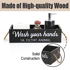 CuffUp Bathroom Decor Box, Toilet Paper Basket 2 Sides Signs Farmhouse Bathroom Basket Toilet Basket Tank Topper Rustic Farmhouse Home Decor for Livingroom Kitchen（One Black Rope box）