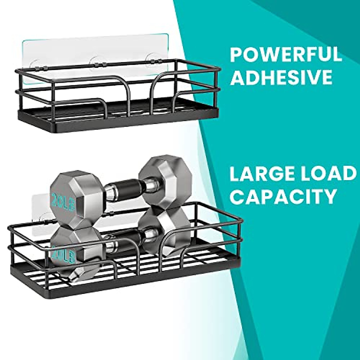 EZFurni Set of 4 Adhesive Shower Caddy, Rustproof Stainless Steel Bathroom Shower Organizer & Towel Holder Included, Solid Shower Shelves for Inside Shower,Roomy Shower Rack, Not Slide Down, Black