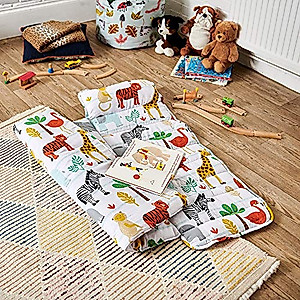 Bloomsbury Mill - Safari Adventure - Jungle Animals - Super Soft Toddler Nap Mat - includes Pillow, Mat and Blanket - Ideal Gift & Sleep Bag for Kindergarten and Pre-School - 20" x 53"
