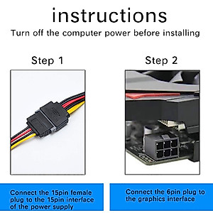 SATA Power Cable 3 Pack SATA 15-Pin to 6-Pin PCI Express Card Power Cable Adapter 8 Inch