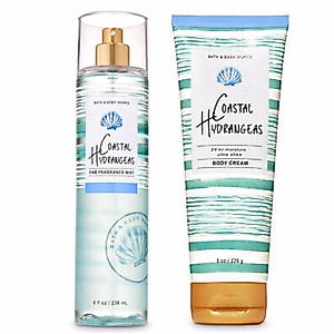 Bath and Body Works COASTAL HYDRANGEAS Body Cream 8 Ounce & Fragrance Mist 8 Fluid Ounce Set