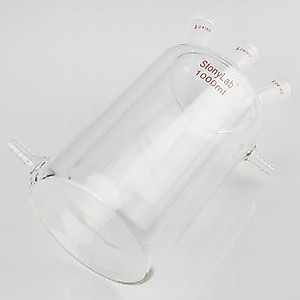 stonylab Jacketed Reaction Flask, Flat Bottom Double Layer Reaction Vessel with Three 24/40 Standard Joints, 1000 ml